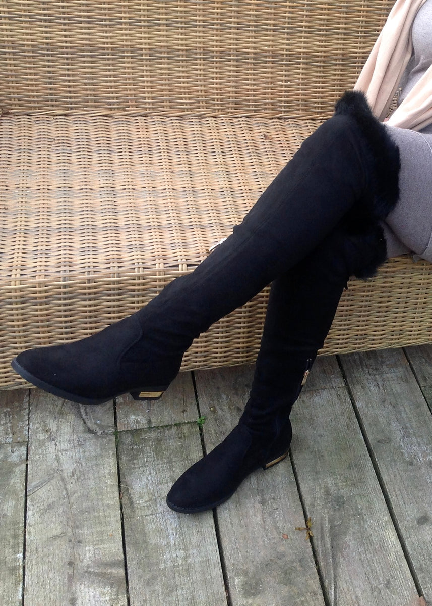 The Kensington Over the knee luxury flat boot with gold in-lay heal an ...